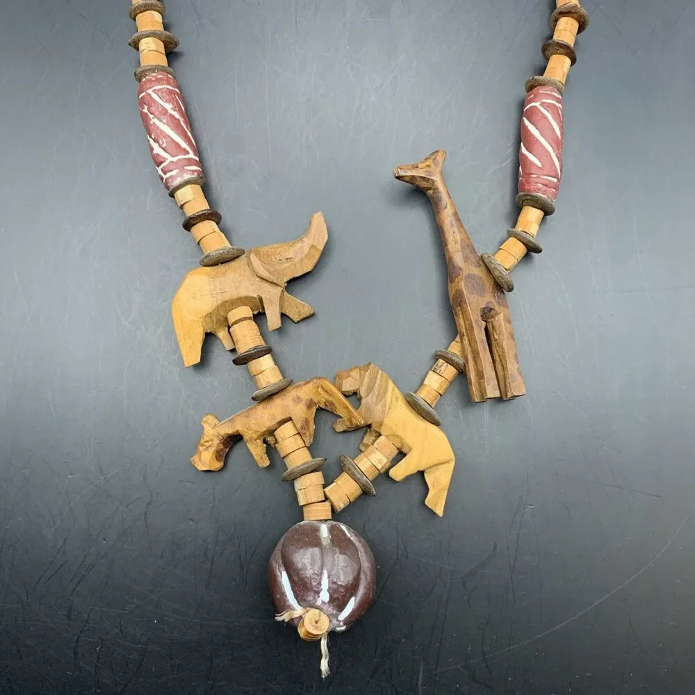 Unbranded | Jewelry | African Safari Animal Necklace Carved Wood Beaded ...